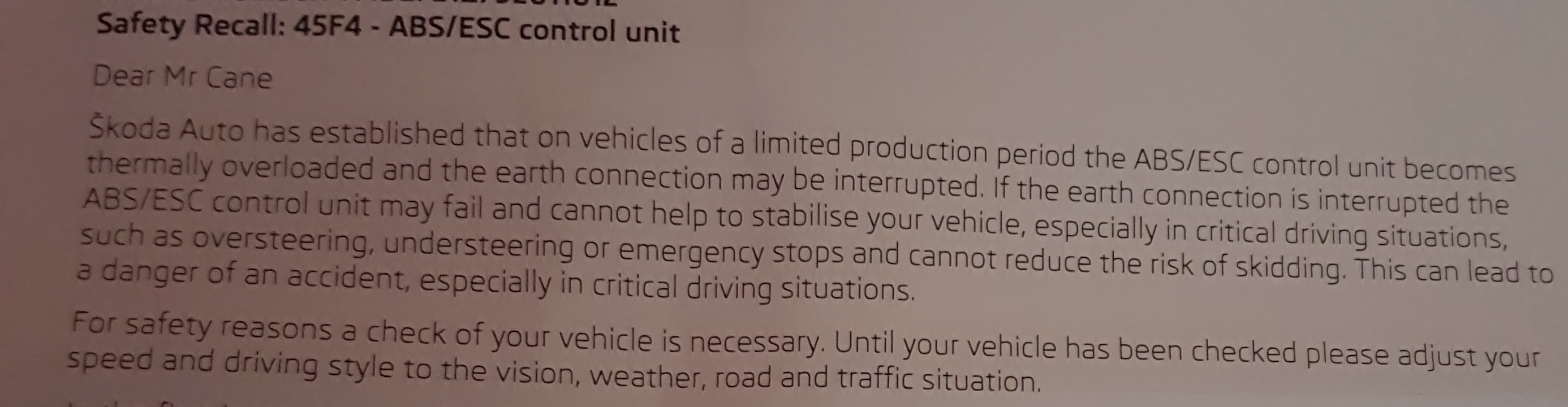 Recall on 2009 Octavia VRS. ABS/ESC control module - Skoda Octavia Mk2 ...