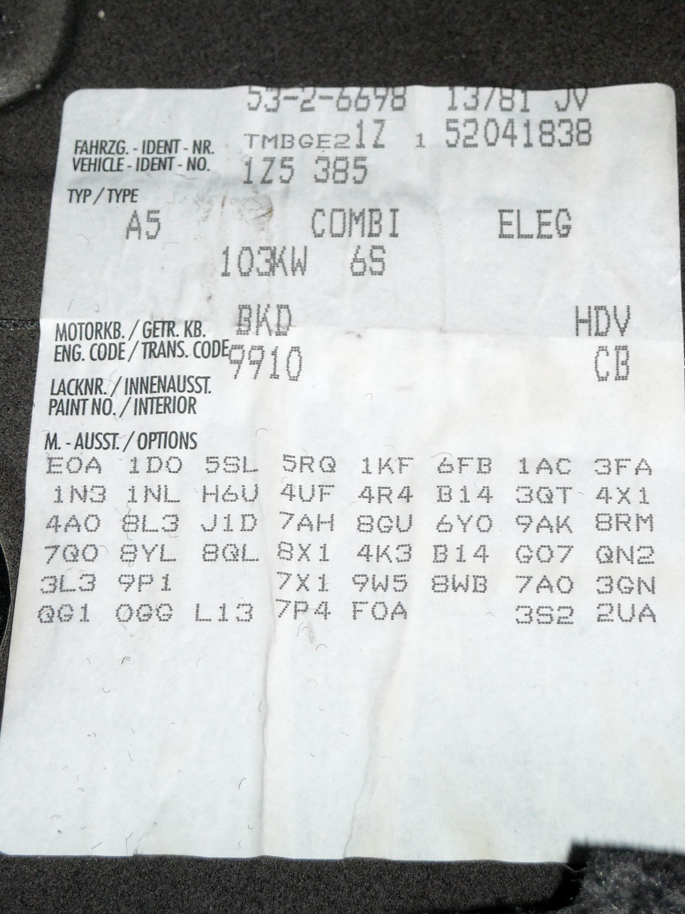 Tranmission/Gearbox Code Identification? - Skoda Octavia Mk2 (2004 ...