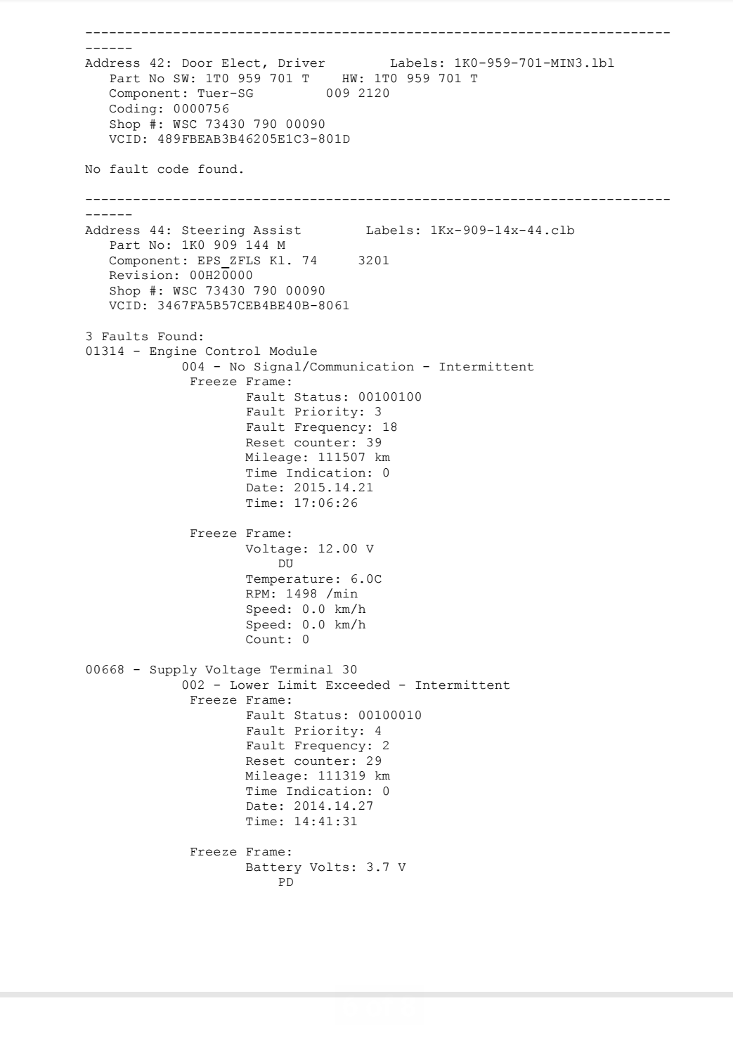 Help with fault codes - Skoda Octavia Mk2 (2004 - 2013) - BRISKODA