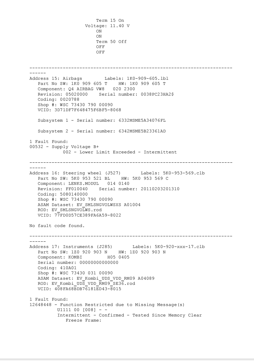 Help with fault codes - Skoda Octavia Mk2 (2004 - 2013) - BRISKODA