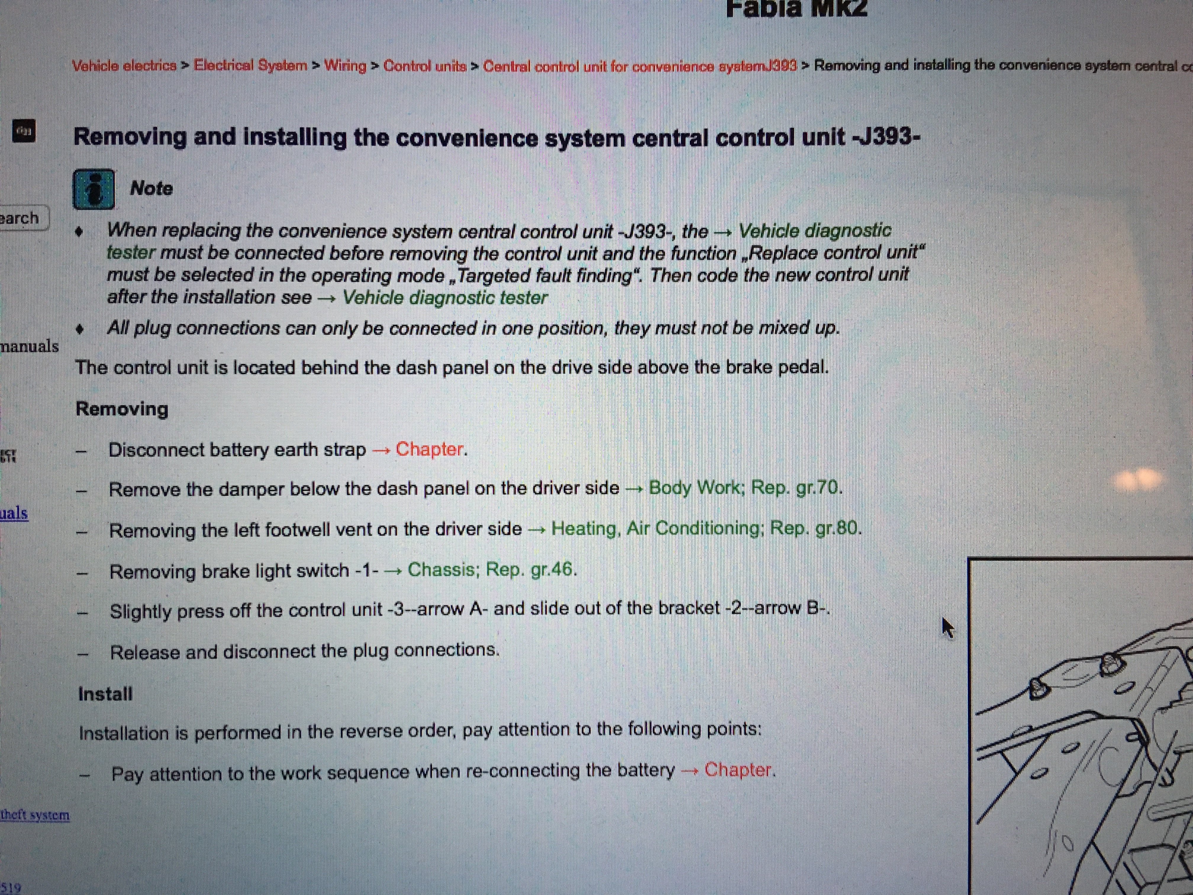 location of central control unit for convenience system on fabia mk 2 ...