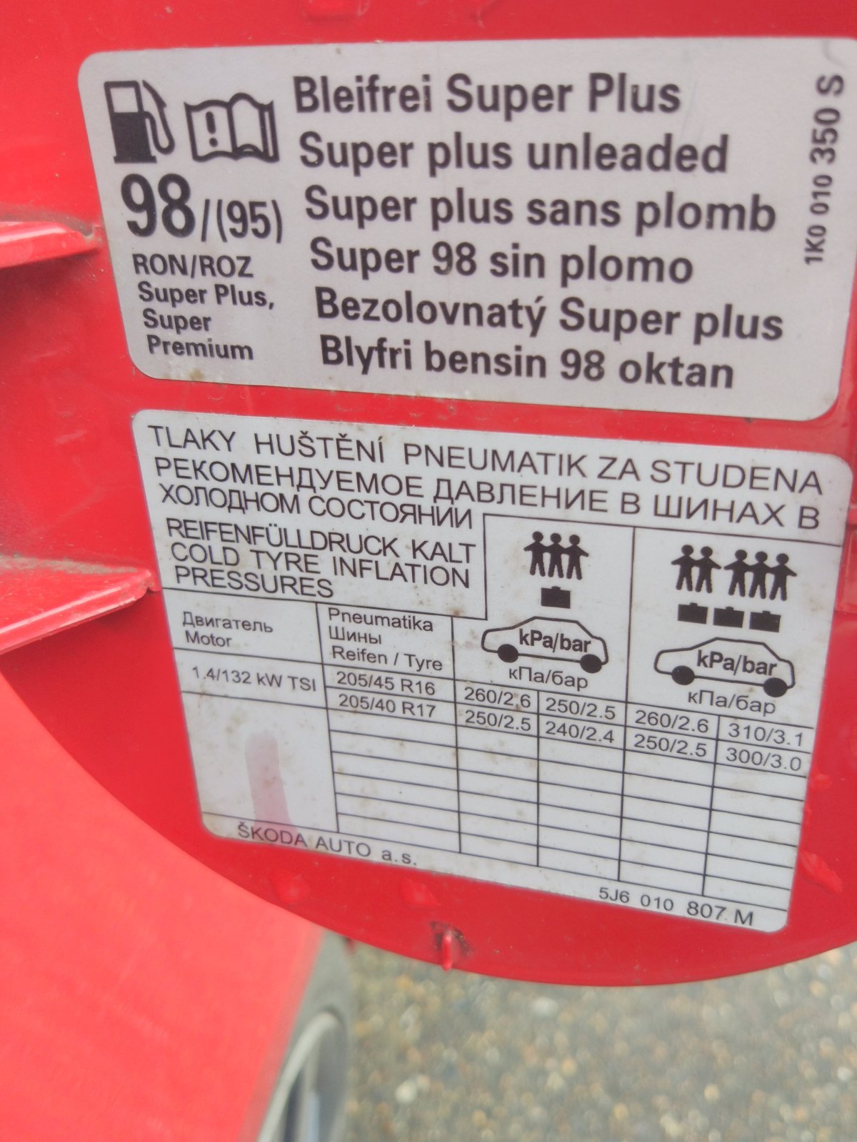 BBZ Fabia Hatch 1.4 16V Fuel flap stickers required - Skoda Fabia Mk1 ...