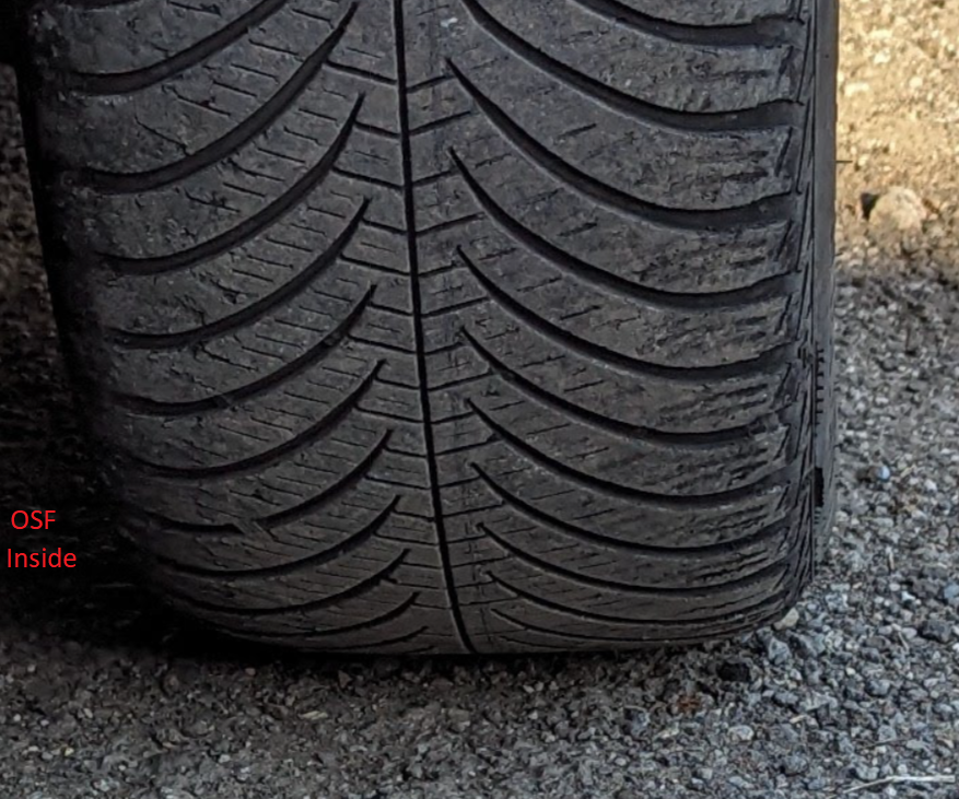 Tyre wear (possibly indicating under-inflation), but at OEM spec ...
