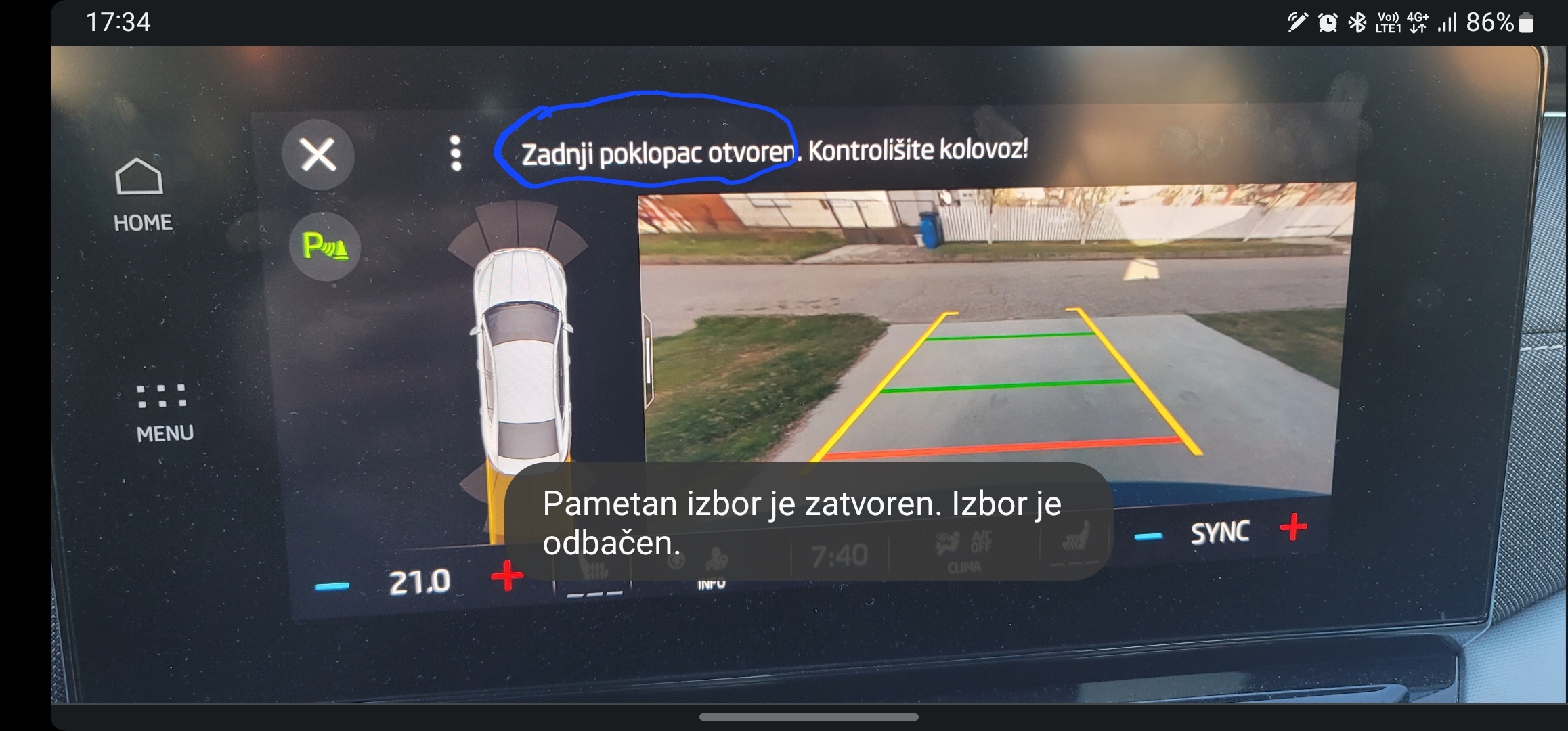 Boot opened warning only on reverse camera - Skoda Octavia Mk4 (2020 ...