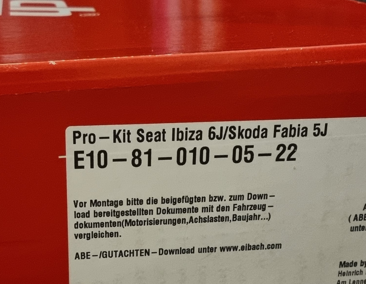 Eibach Pro springs, correct part number but label says 5j not nj ...