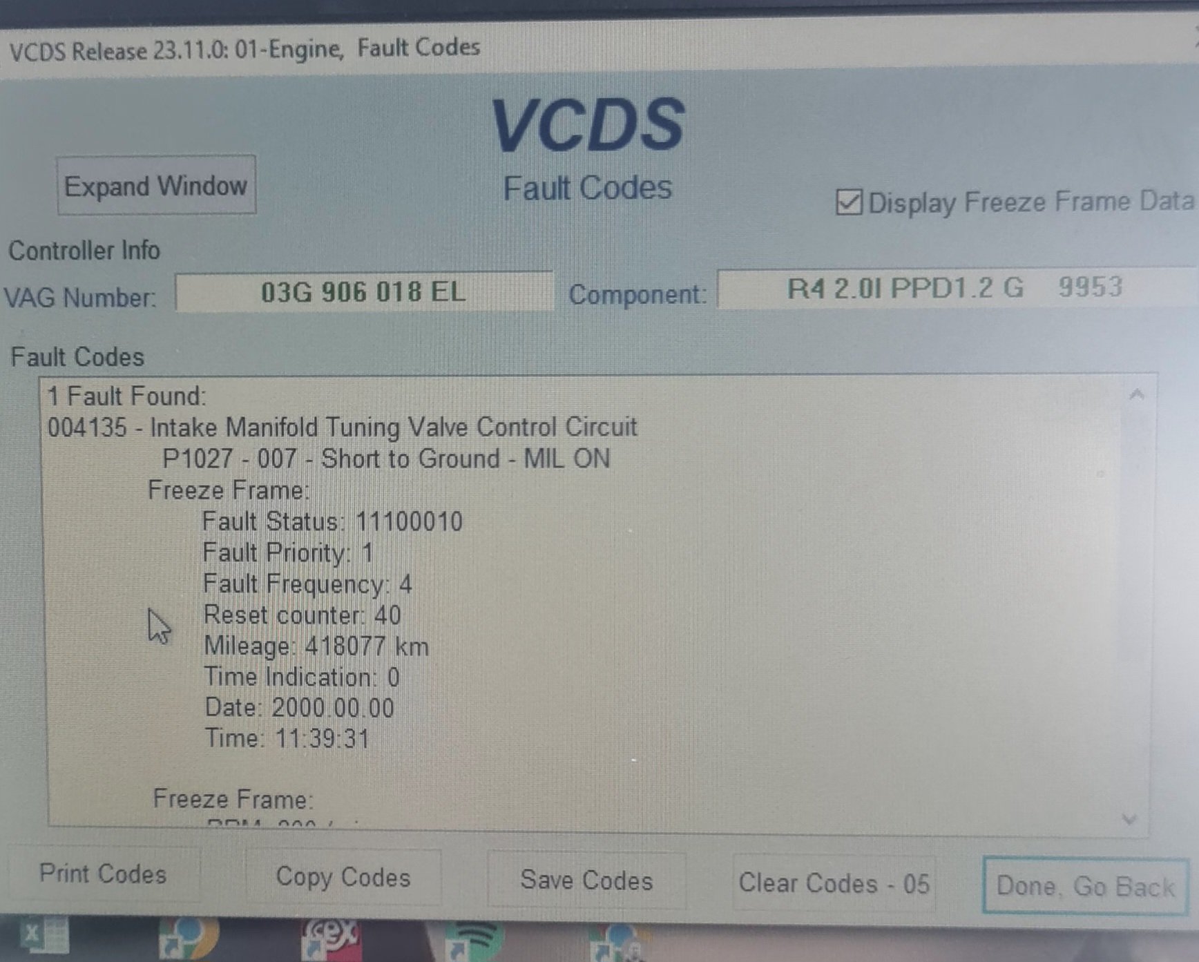 Fault code p1026 and 1027 (004135) - Diagnostics & VCDS - BRISKODA