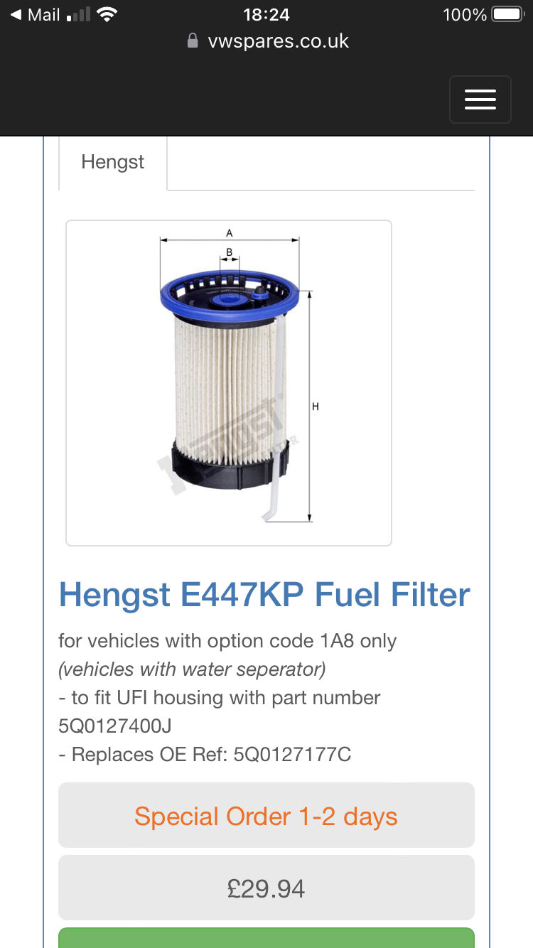 Fuel filter - Skoda Superb Mk3 (2015 - 2023) - BRISKODA