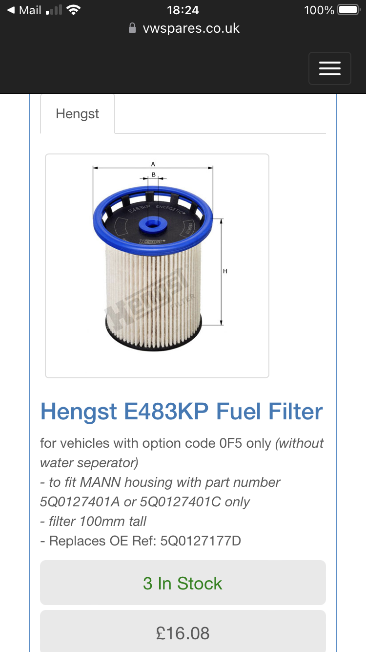 Fuel filter - Skoda Superb Mk3 (2015 - 2023) - BRISKODA