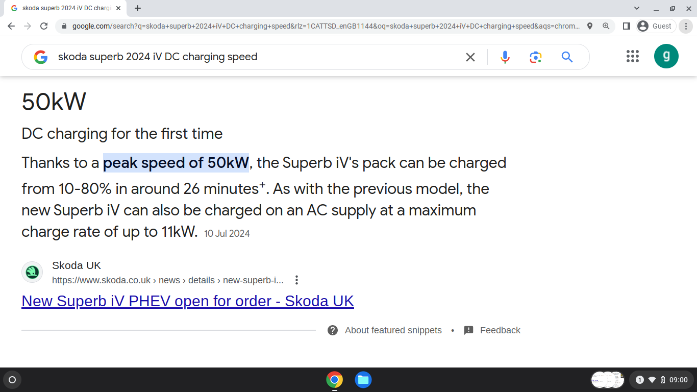 iV maximum DC charging speed - Skoda Superb Mk4 (2023 > ) - BRISKODA