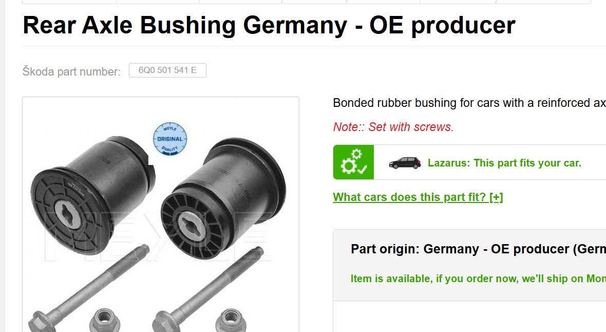 Rear sub frame bushes - Skoda Fabia Mk2 (2007-2014) - BRISKODA